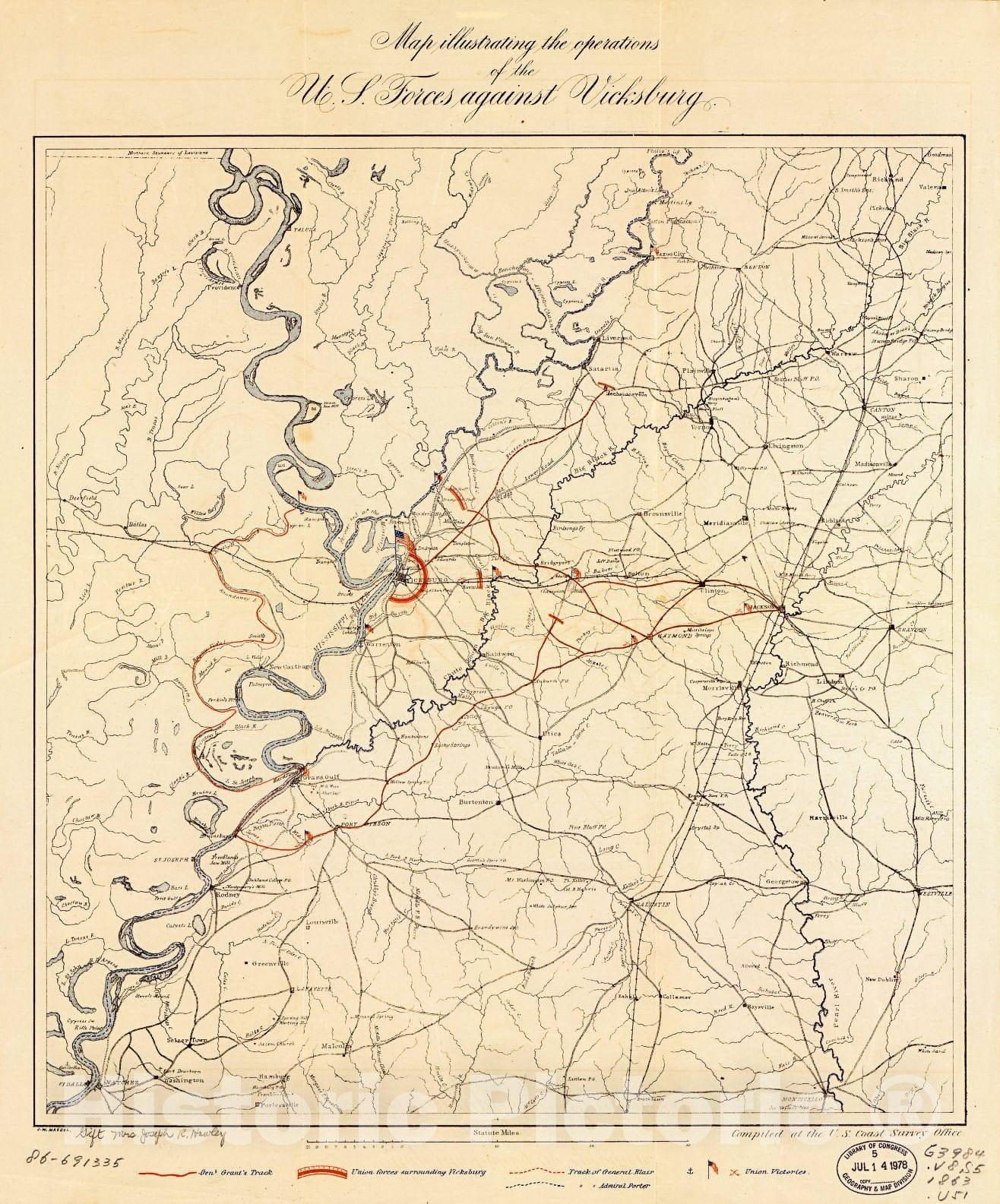 Historic 1863 Map - Map Illustrating The Operations of U.S. Forces Aga ...