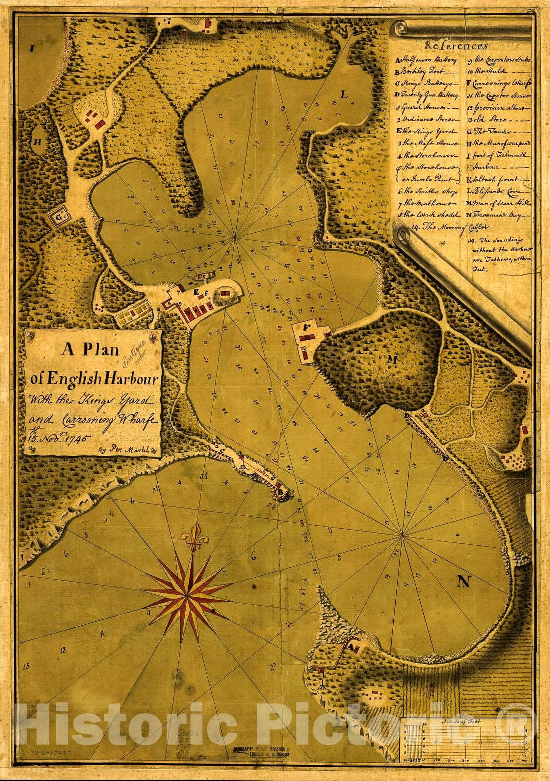 Historic 1745 Map - A Plan of English Harbour; with The King's Yard an ...