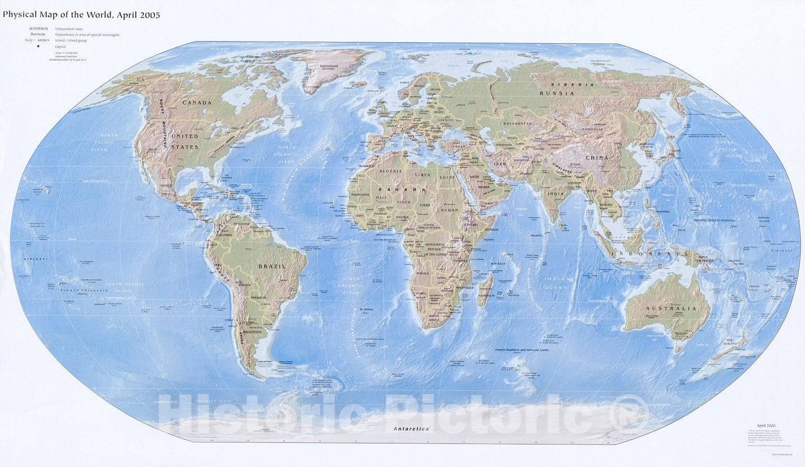 Historic 2005 Map - Physical map of The World, April 2005. – Historic ...