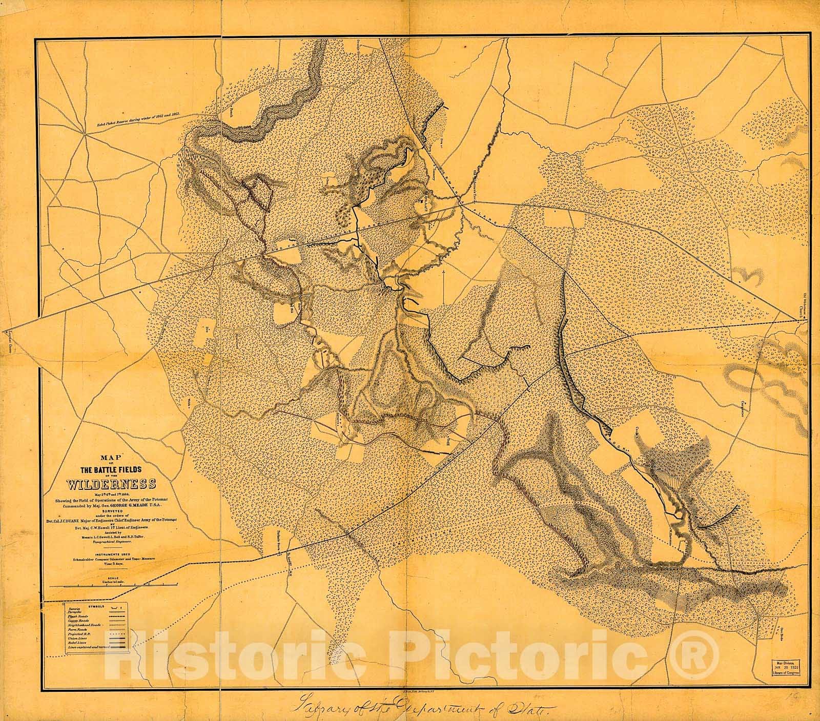Historic 1865 Map - Map of The Battle Fields of The Wilderness, May 5t ...