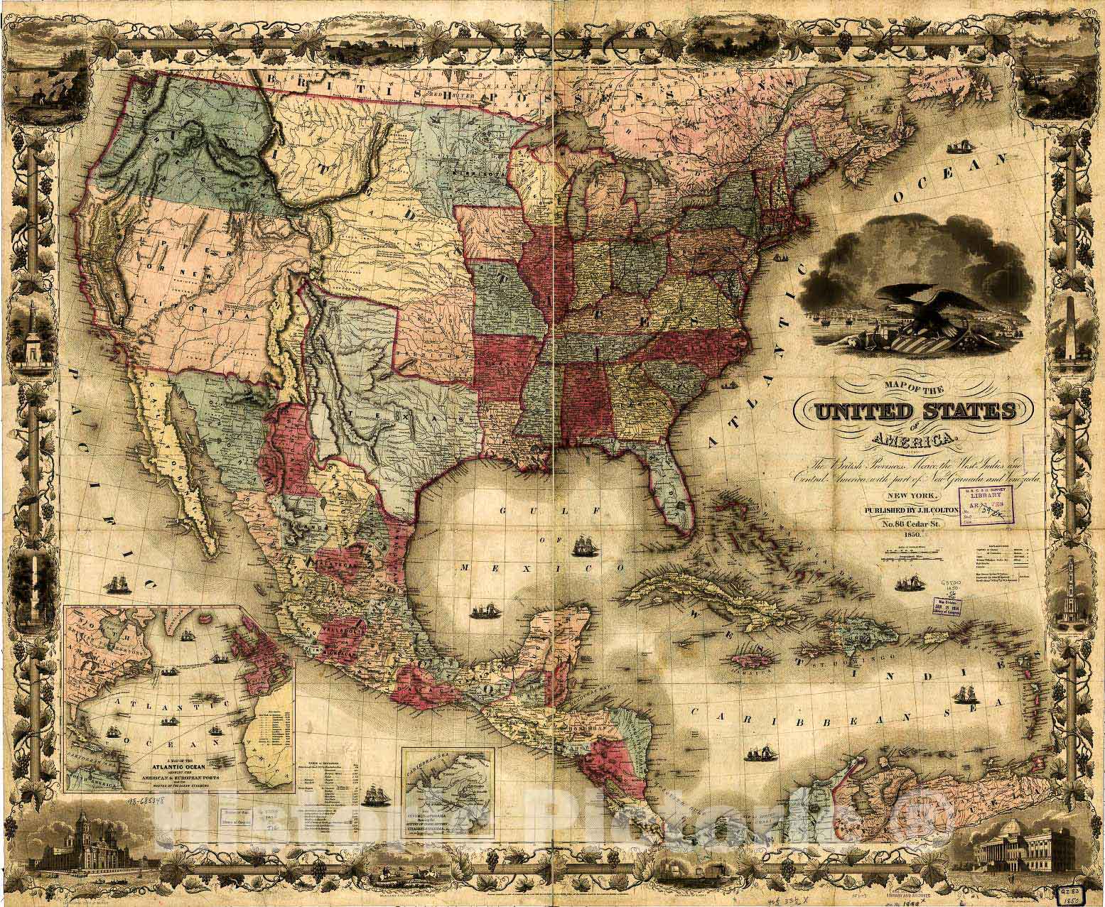 Historic 1850 Map - Map of The United States of America. - Historic ...