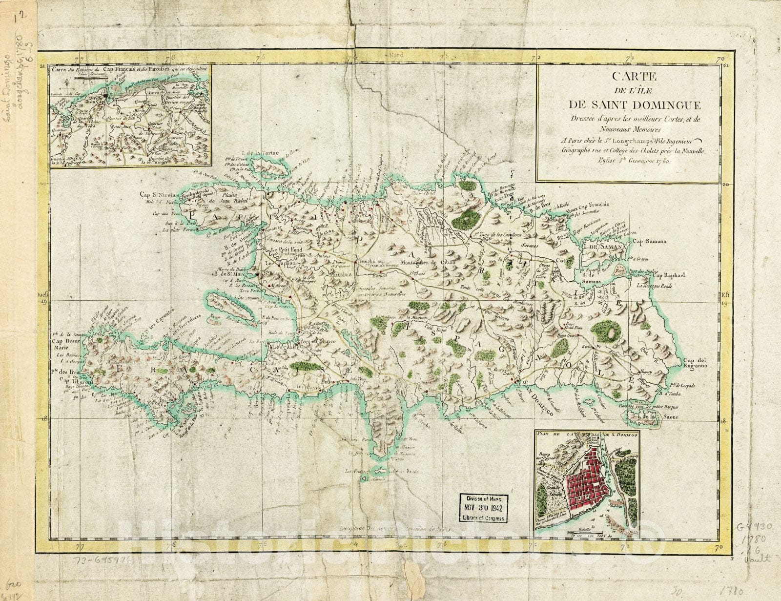 Historic 1780 Map - Carte d l'Ã®le de Saint Domingue – Historic Pictoric