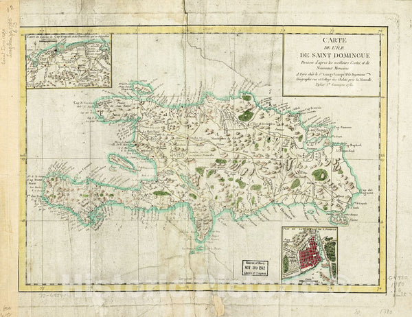 Historic 1780 Map - Carte d l'Ã®le de Saint Domingue - Historic Pictoric