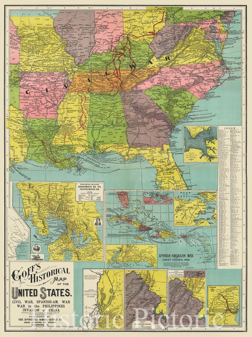 Historic 1907 Map - Goff's Historical map of The United States. Civil ...