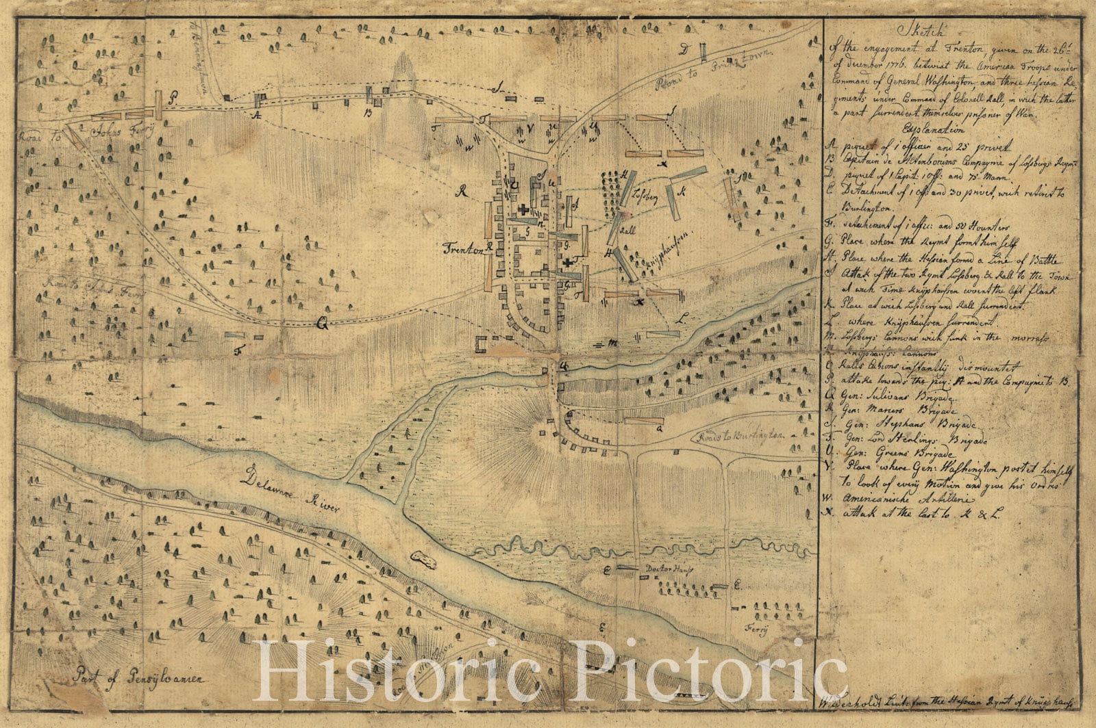 Historic 1776 Map - Sketch of The Engagement at Trenton, Given on The ...
