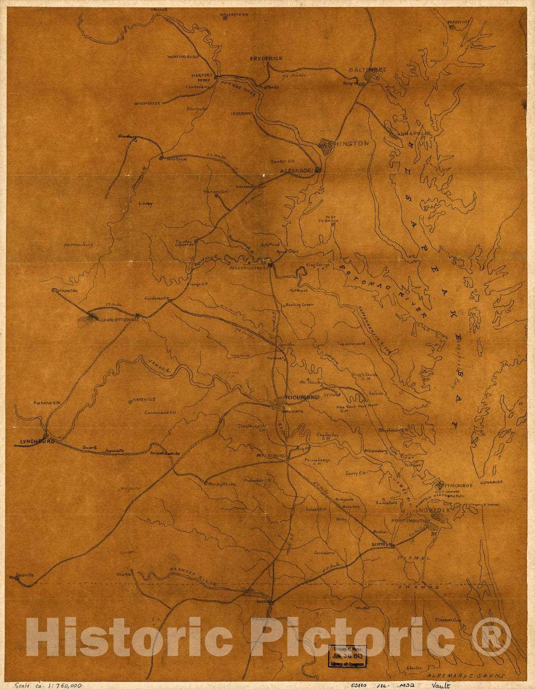 Historic 1861 Map - Map of Eastern Virginia and Parts of Maryland and ...