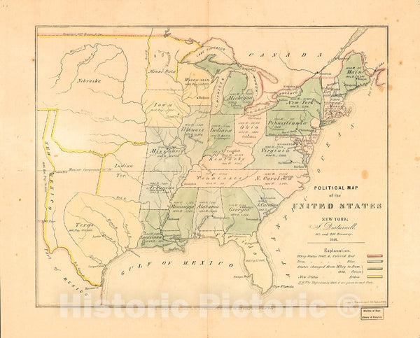 Historic 1848 Map - Political map of The United States. – Historic Pictoric
