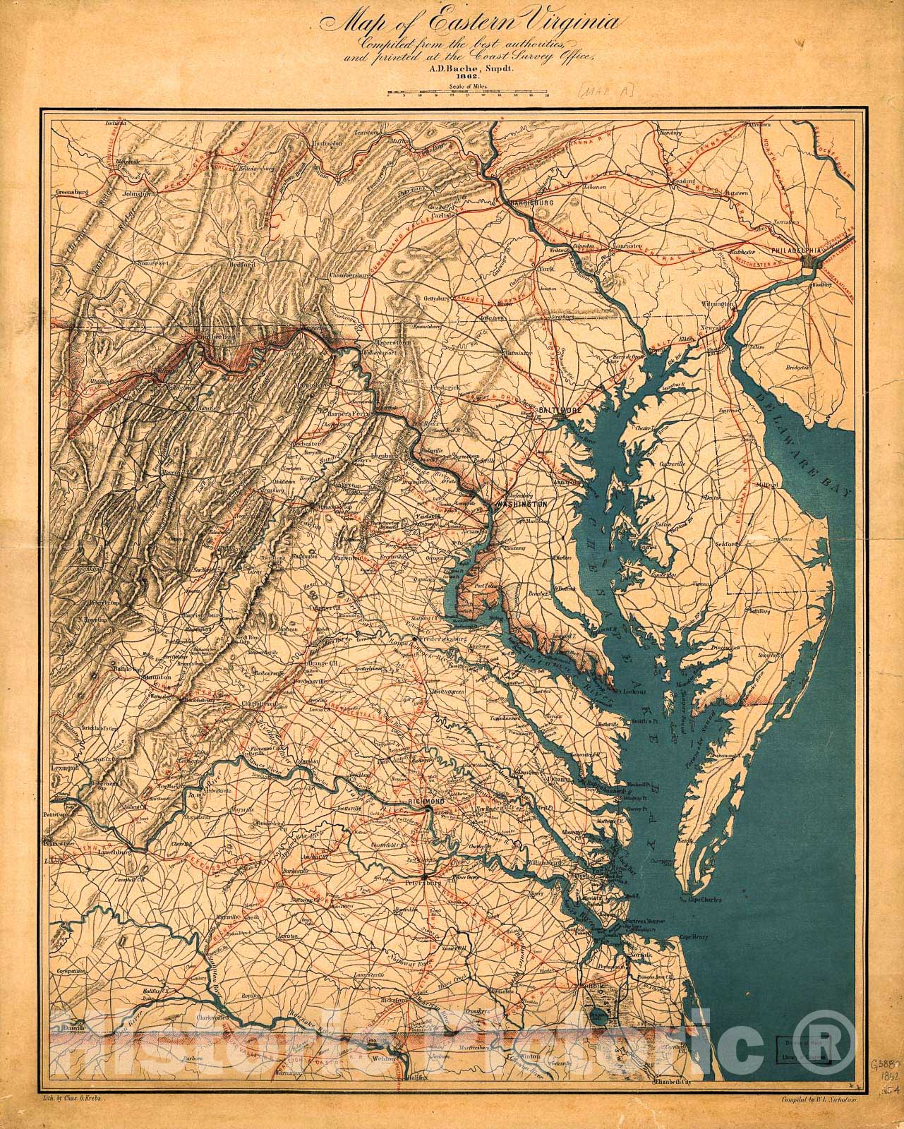 Historic 1862 Map - Map of Eastern Virginia, – Historic Pictoric