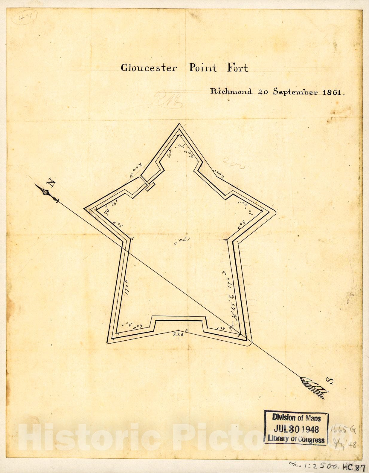 Historic 1861 Map - Gloucester Point Fort, Richmond, 20 September 1861 ...