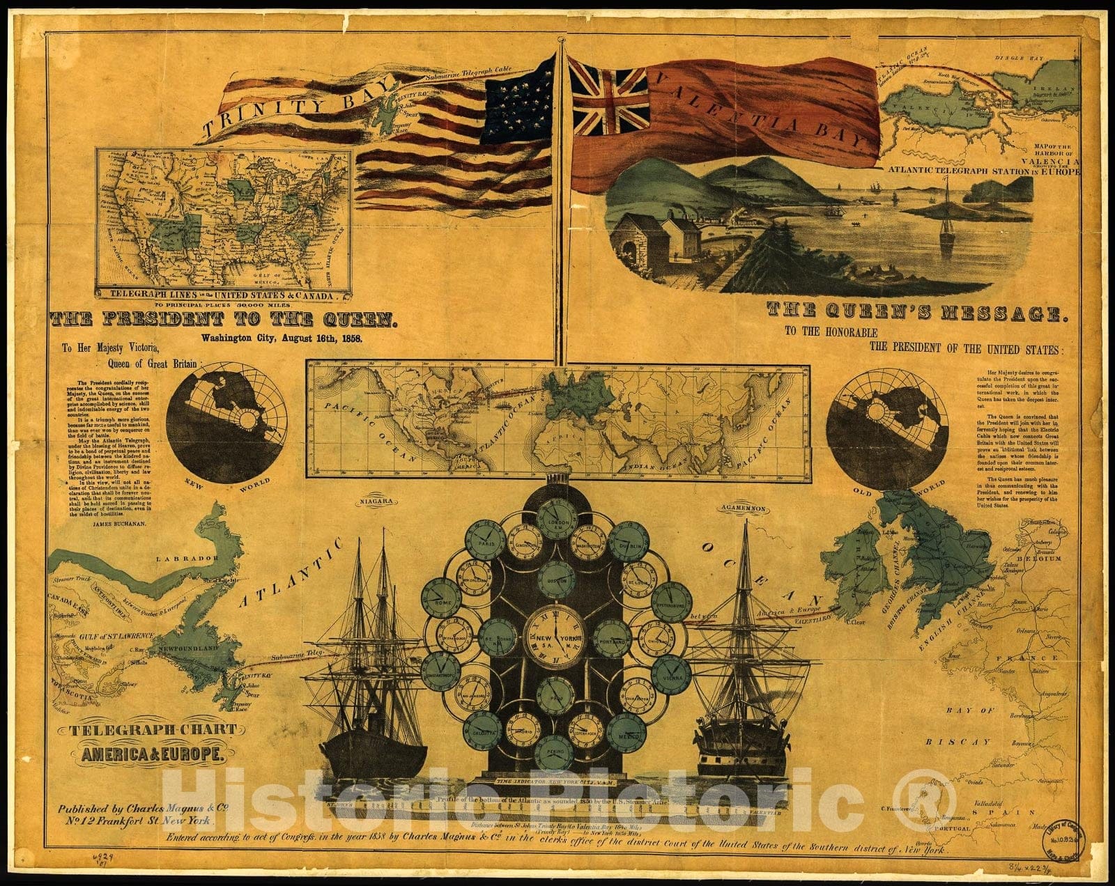 Historic 1858 Map - Telegraph Chart, America and Europe. – Historic ...