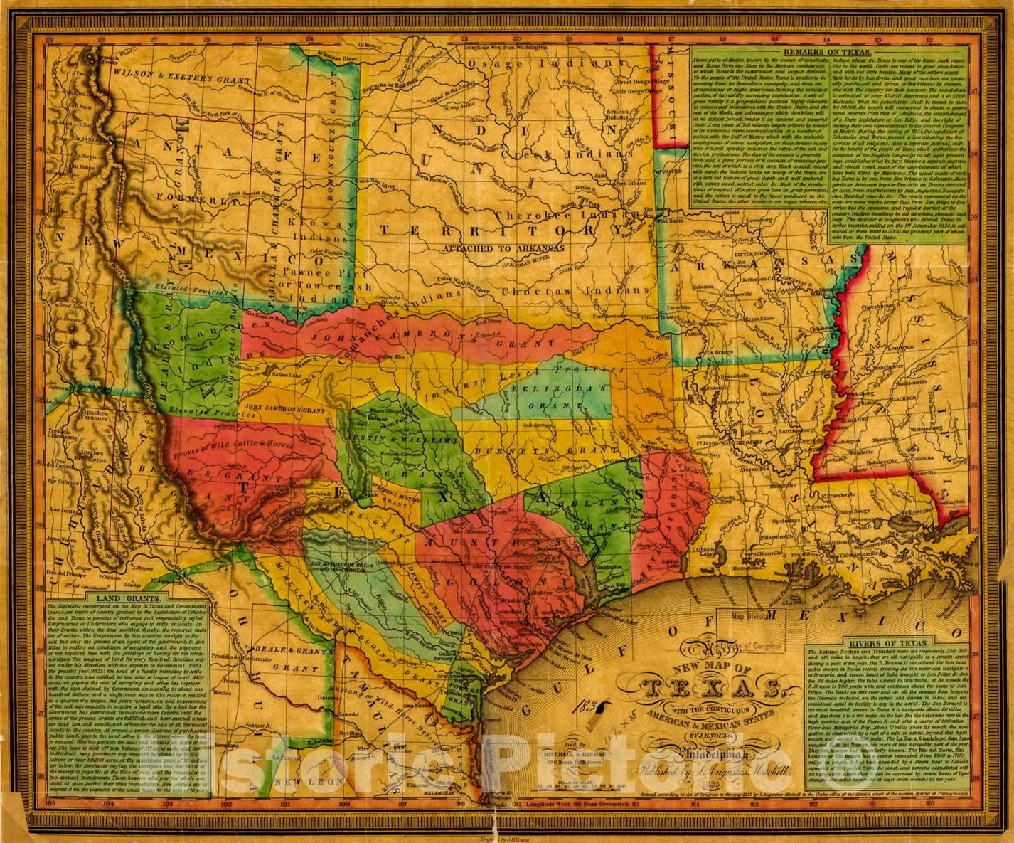 Historic 1835 Map - New map of Texas : with The contiguous American ...