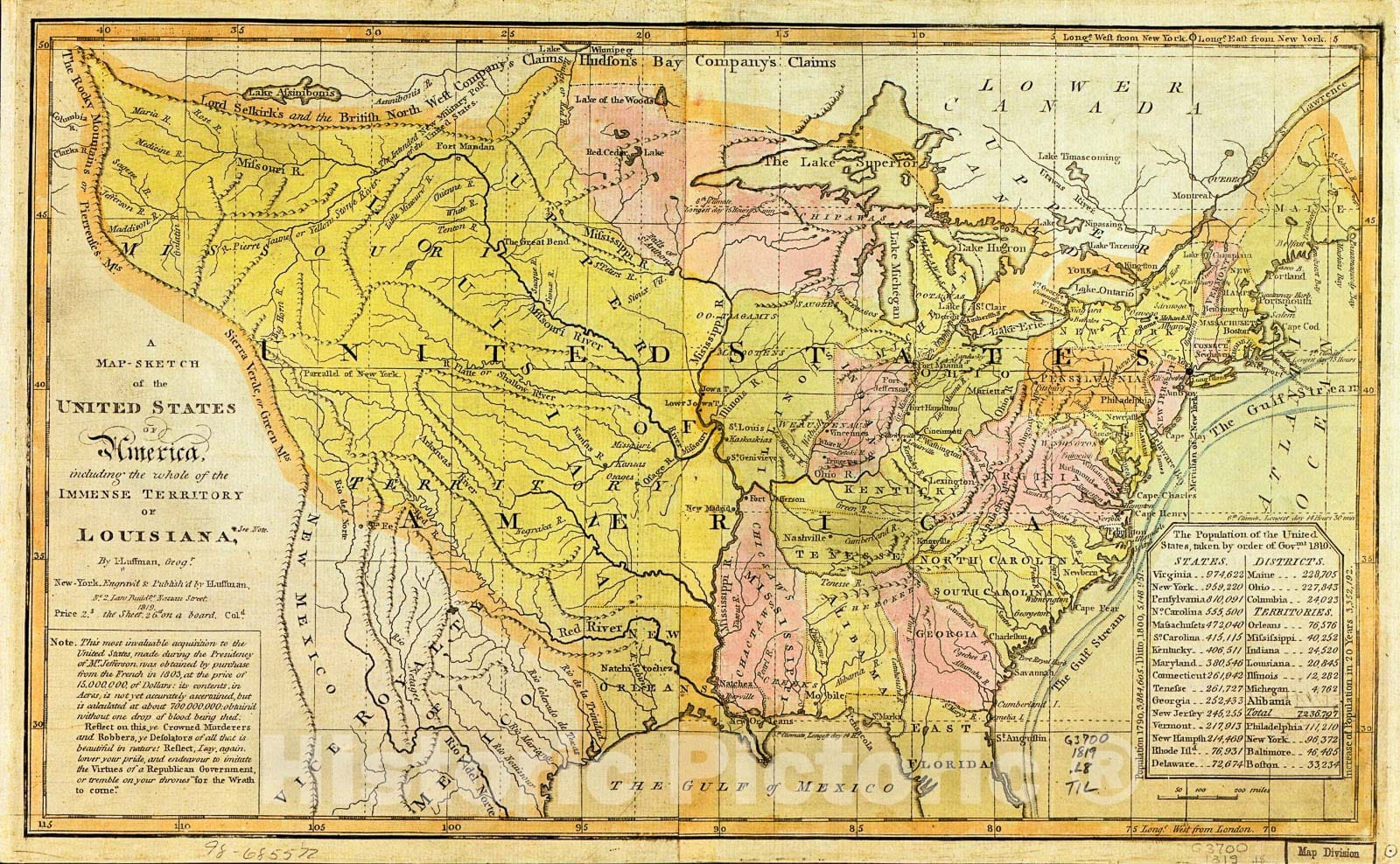 Historic 1819 Map - A Map-Sketch of The United States of America ...