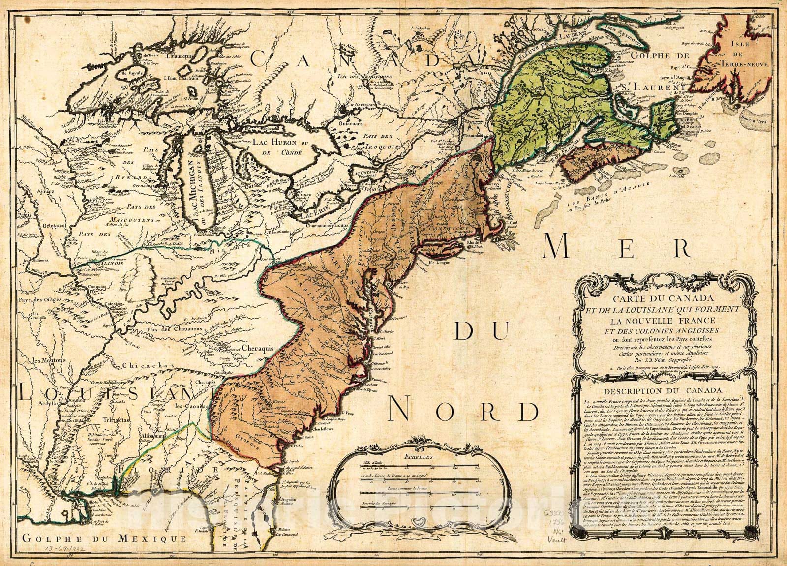 Historic 1756 Map - Carte du Canada et de la Louisiane qui forment la ...