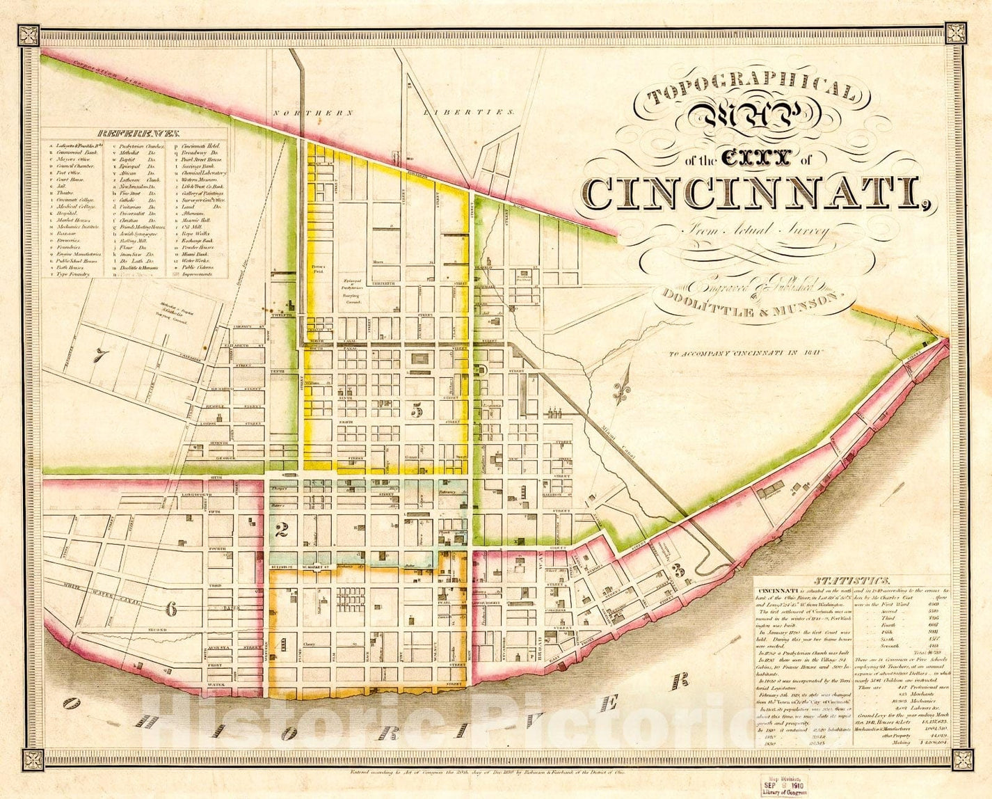 Historic 1841 Map - Topographical map of The City of Cincinnati, from ...