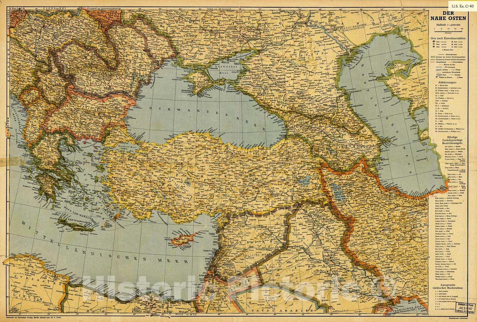 Historic 1944 Map - Der Nahe Osten. – Historic Pictoric