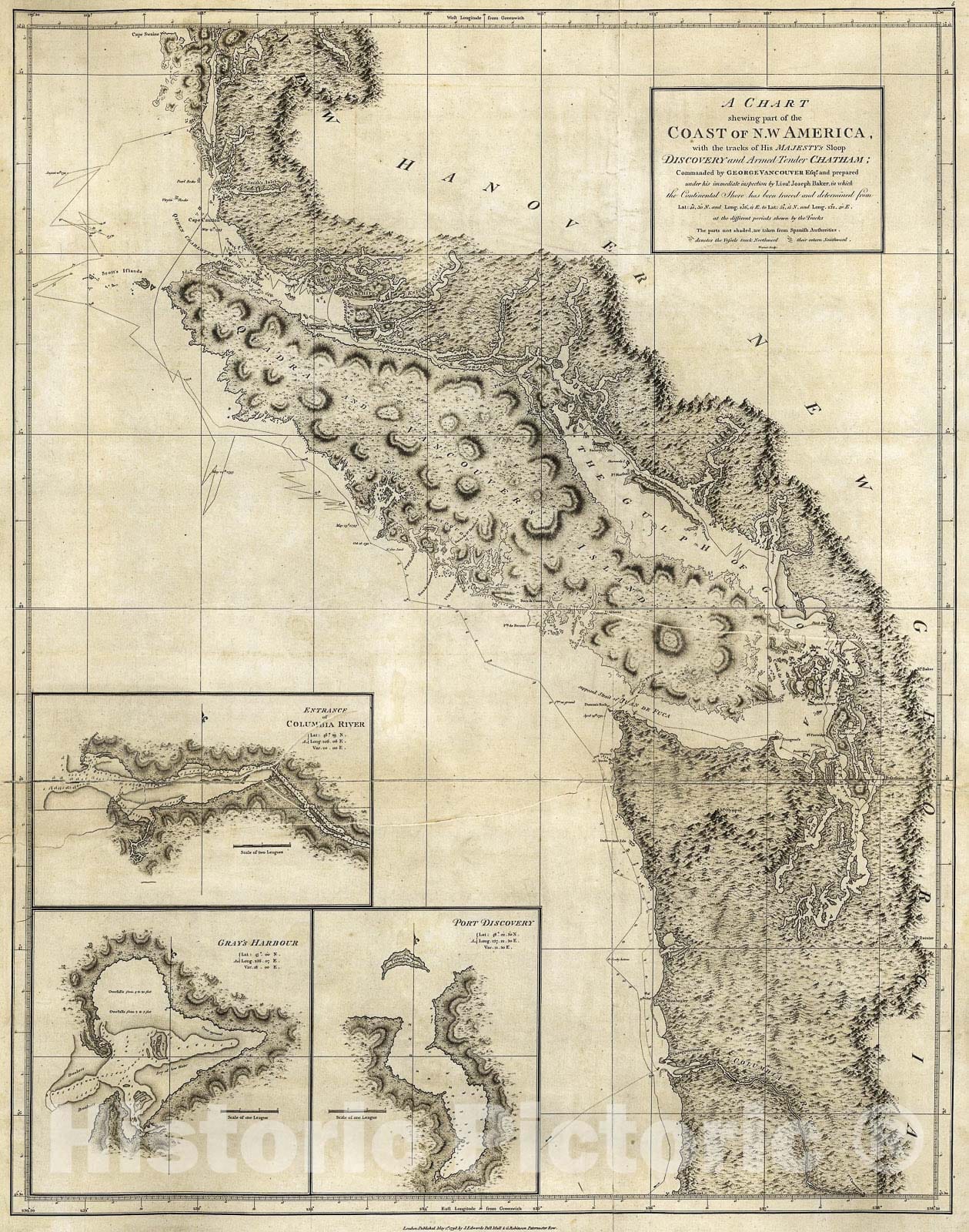 Historic 1798 Map - A Chart shewing Part of The Coast of N.W. America ...