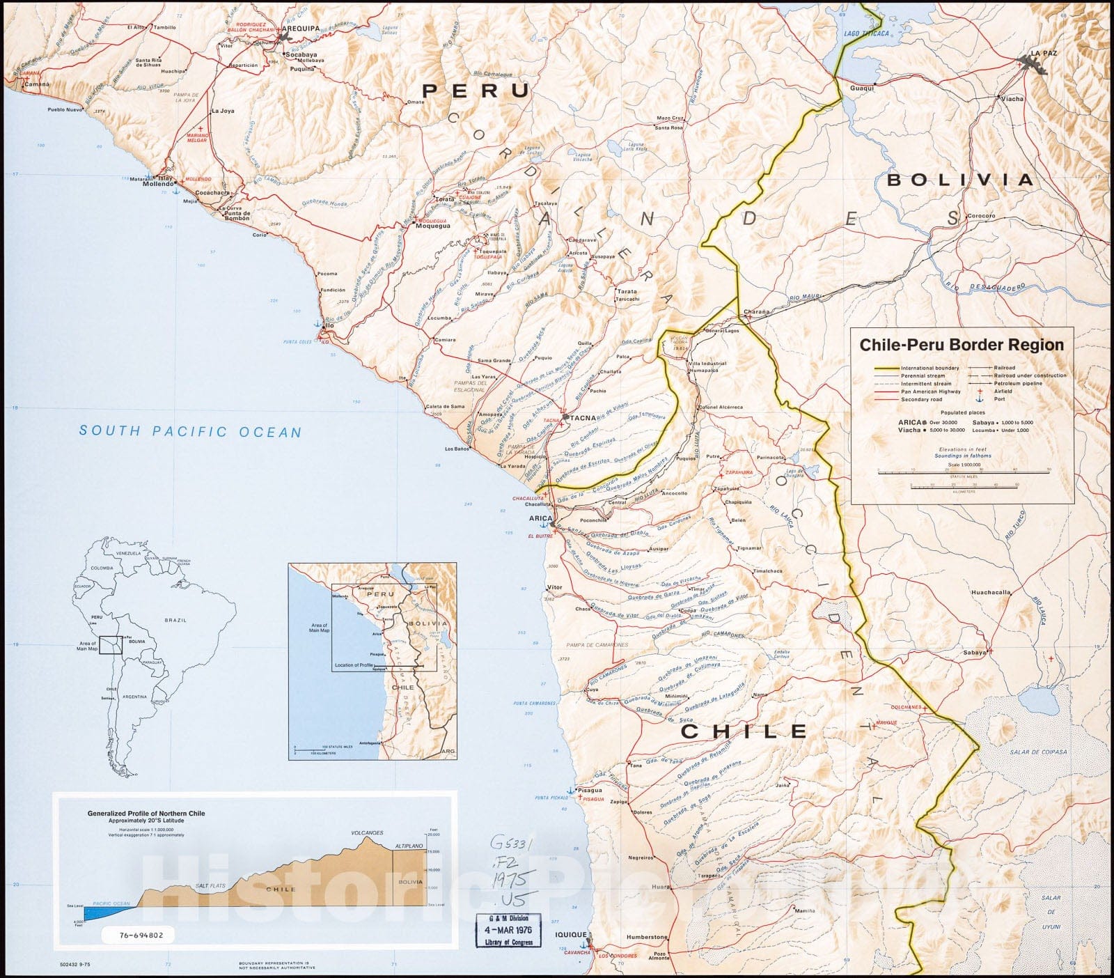 Historic 1975 Map - Chile-Peru Border Region. 9-75. – Historic Pictoric
