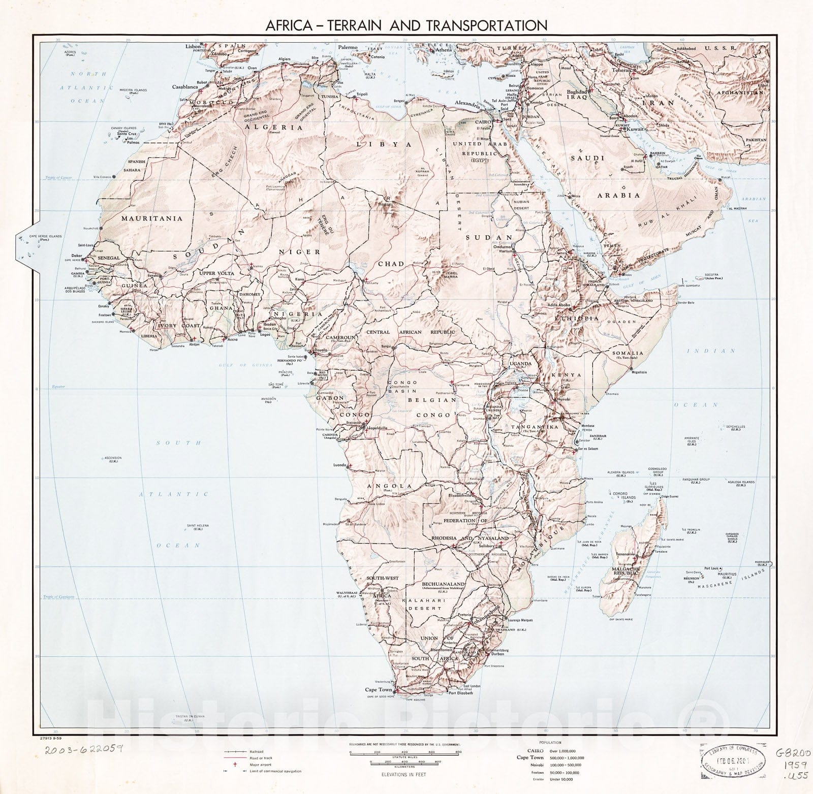 Historic 1959 Map - Africa, Terrain. – Historic Pictoric