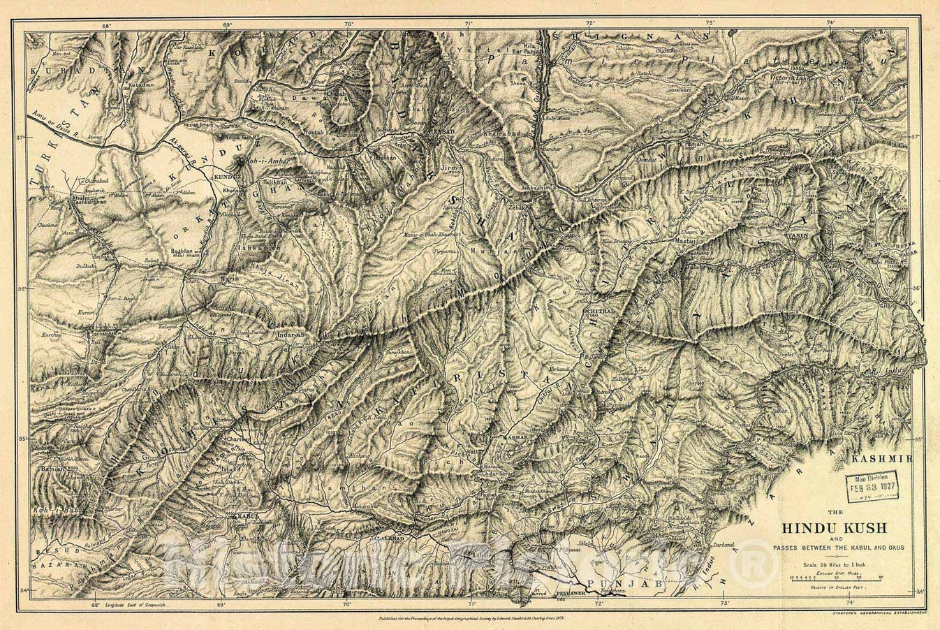 Historic 1879 Map - The Hindu Kush and Passes Between The Kabul and Ox ...