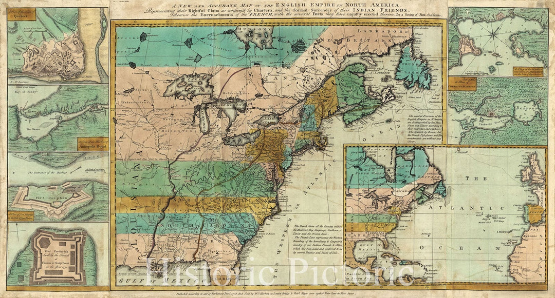 Historic 1755 Map - A New and Accurate map of The English Empire in No ...
