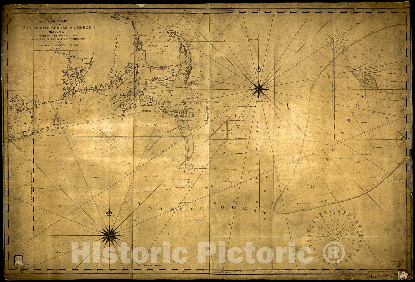 Historic 1813 Map - A New Chart of Nantucket Shoals & George's Bank wi ...