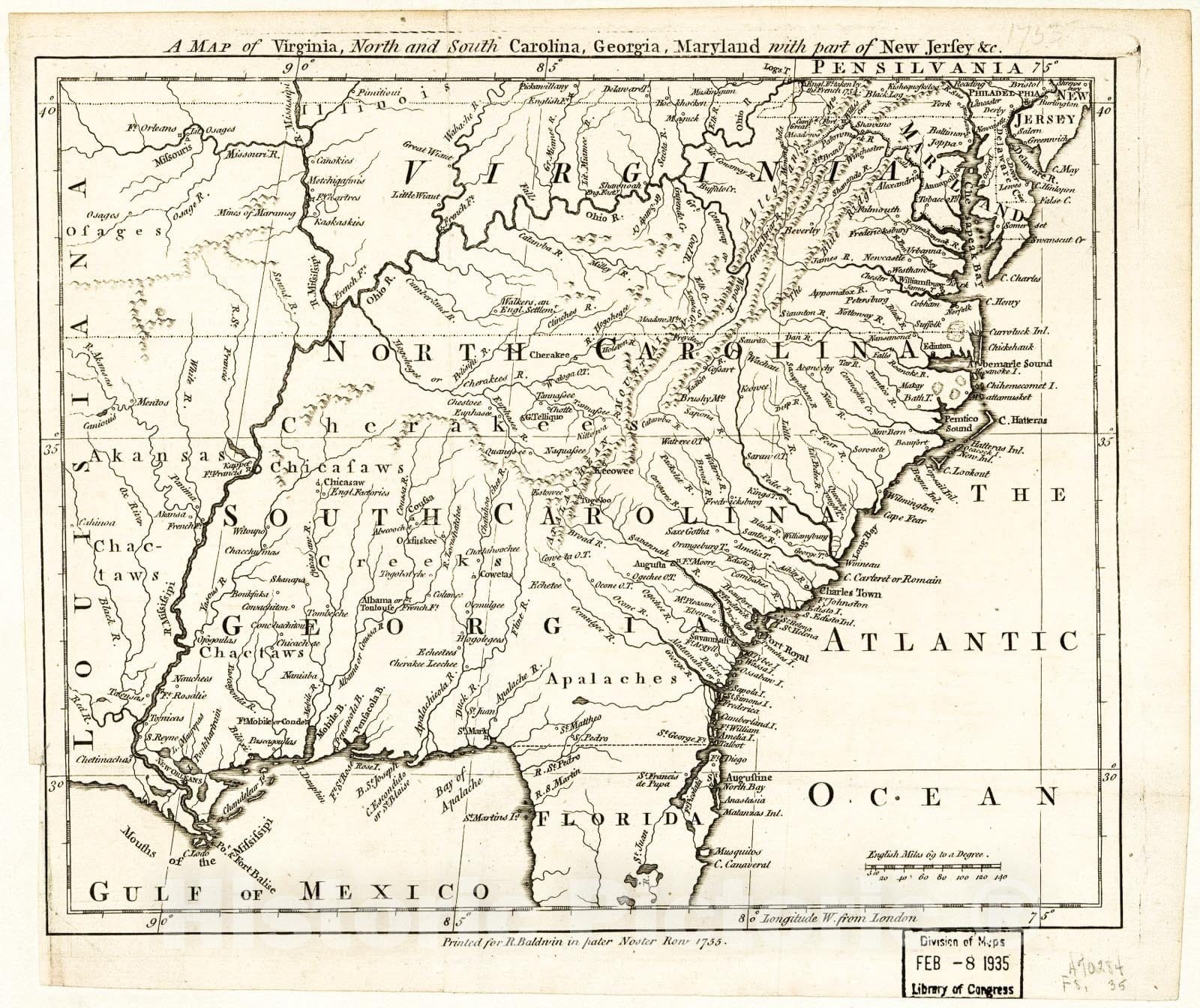 Historic 1755 Map - A map of Virginia, North and South Carolina, Georg ...