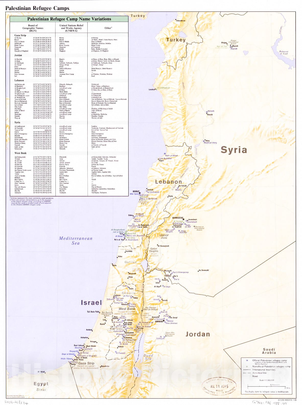 Historic 1988 Map - Palestinian Refugee Camps. – Historic Pictoric