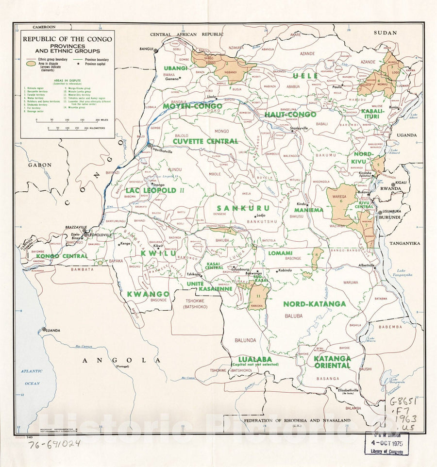Historic 1963 Map - Republic of The Congo, Provinces and Ethnic Groups ...