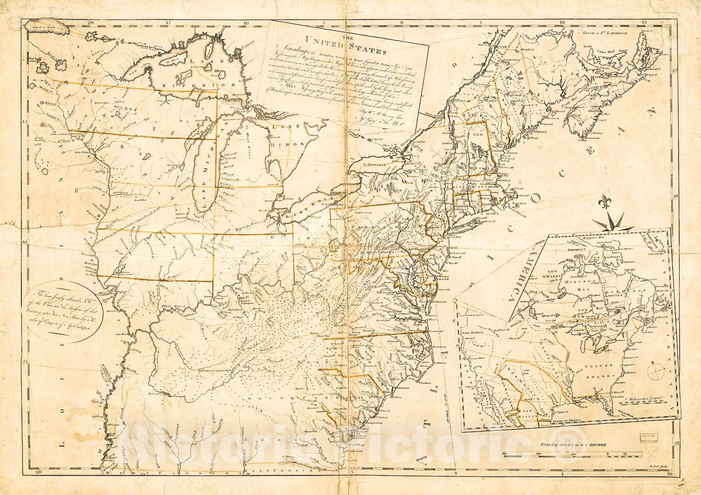 Historic 1784 Map - The United States According to The Definitive Trea ...