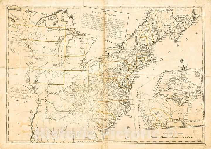 Historic 1784 Map - The United States According to The Definitive Trea ...