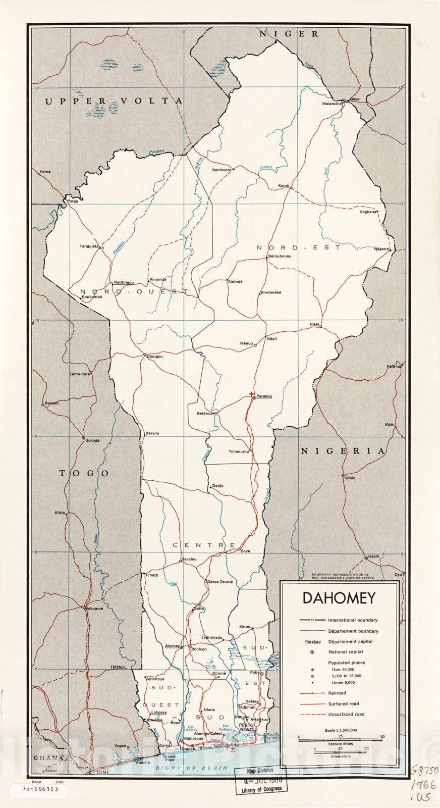 Historic 1966 Map - Dahomey. 2-66. 1 - Historic Pictoric