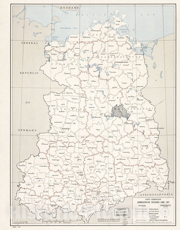 Historic 1958 Map - East Germany: Administrative divisions-June 1957 ...