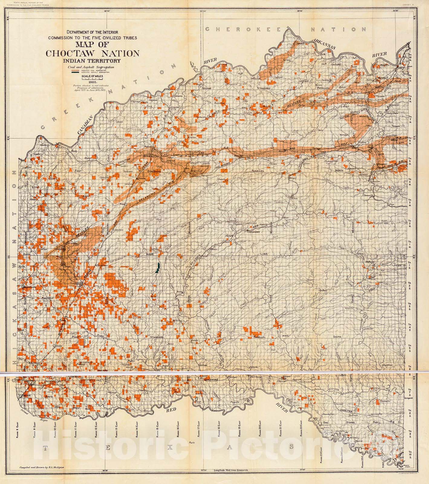 Historic 1903 Map - Map of Choctaw Nation, Indian Territory, Coal and ...