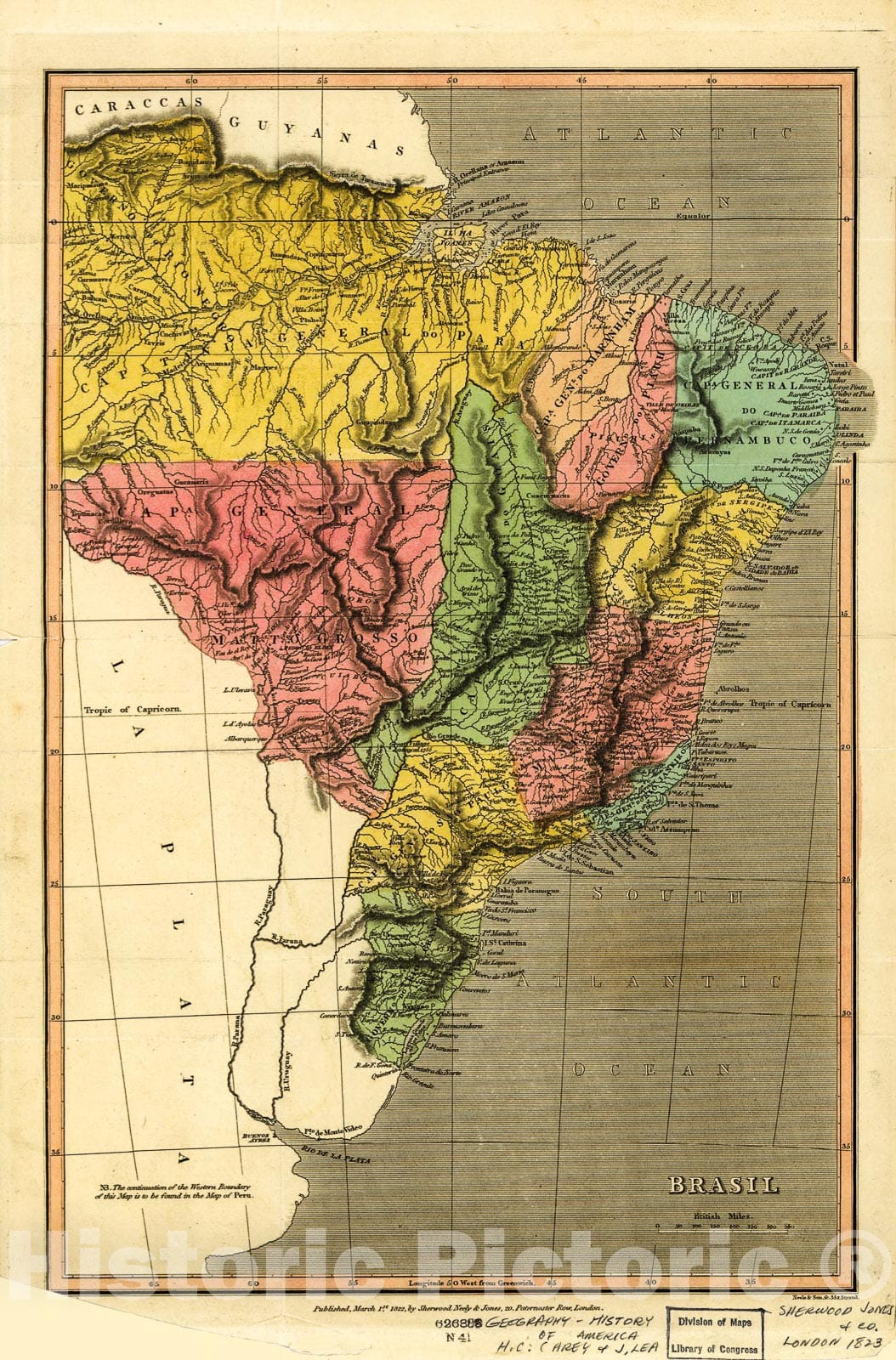 Historic 1822 Map - Brazil. - Historic Pictoric