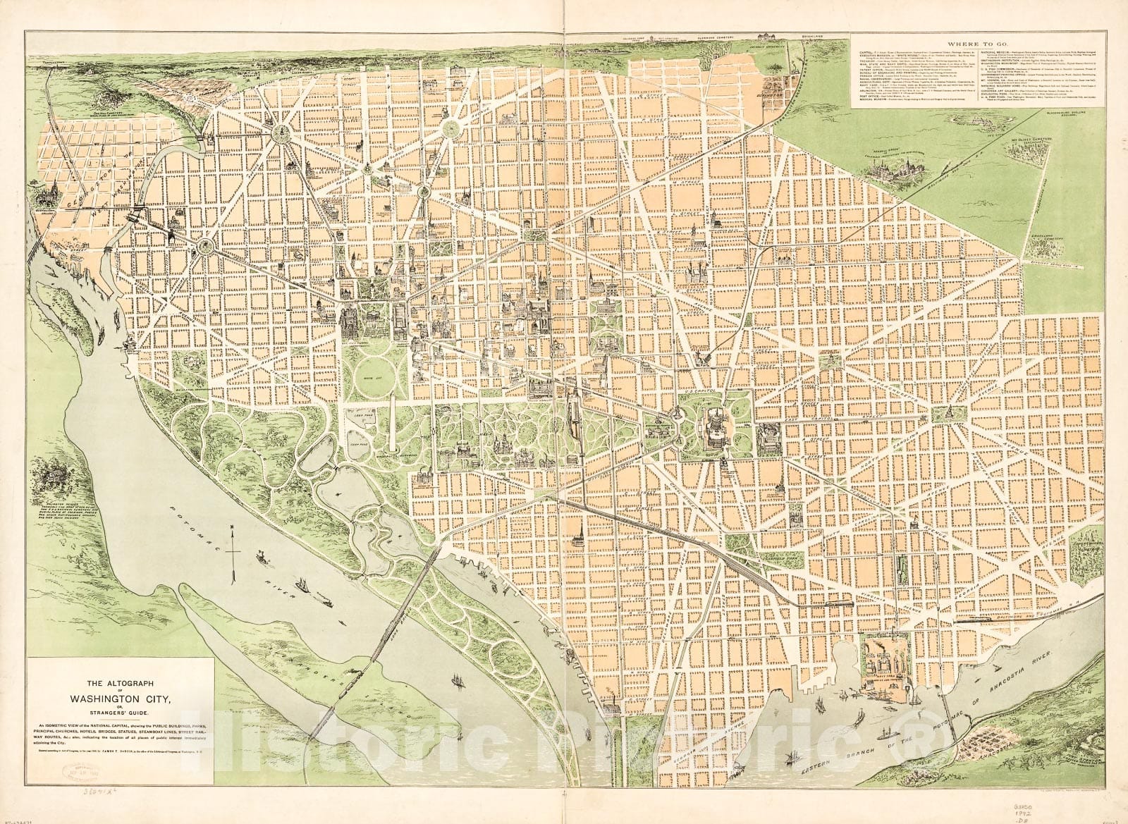 Historic 1892 Map - The altograph of Washington City, or, Stranger's G ...
