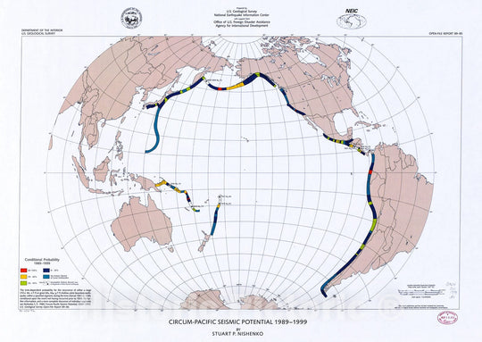 Historic 1991 Map - Circum-Pacific Seismic Potential, 1989-1999 ...