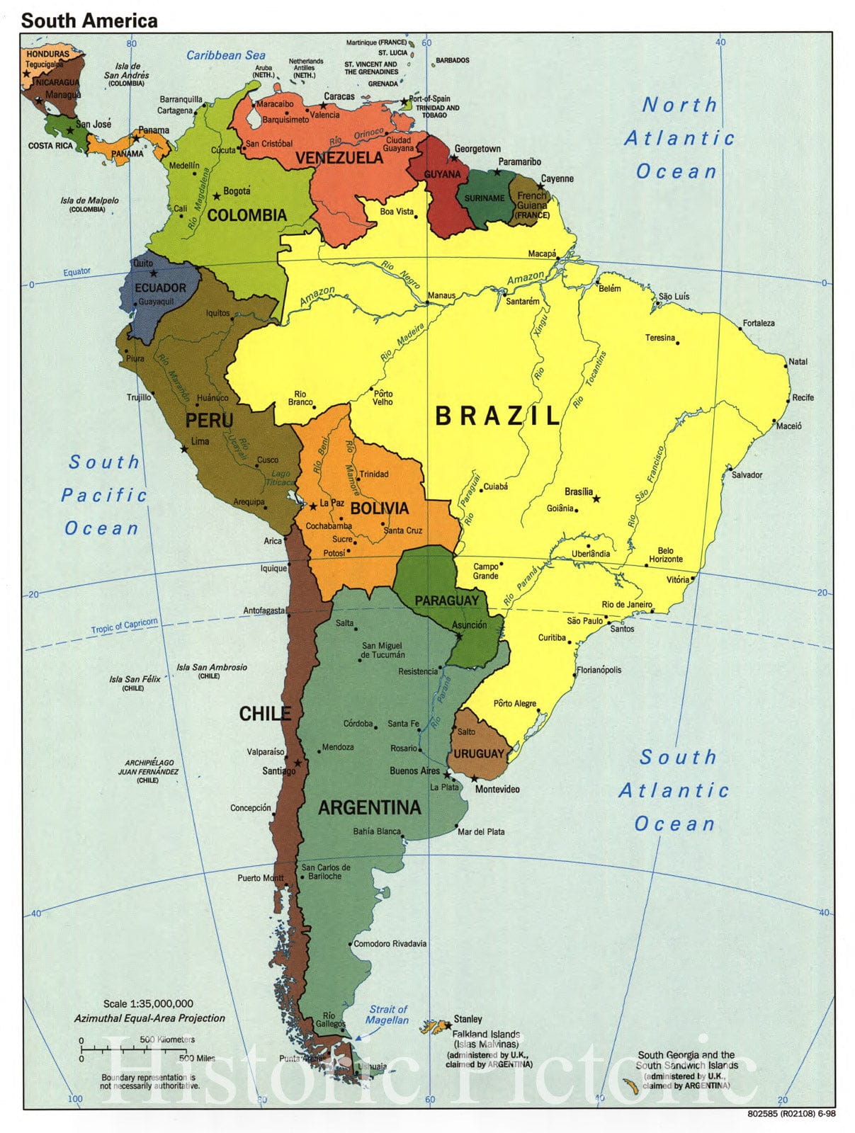 Historic 1998 Map - South America. – Historic Pictoric