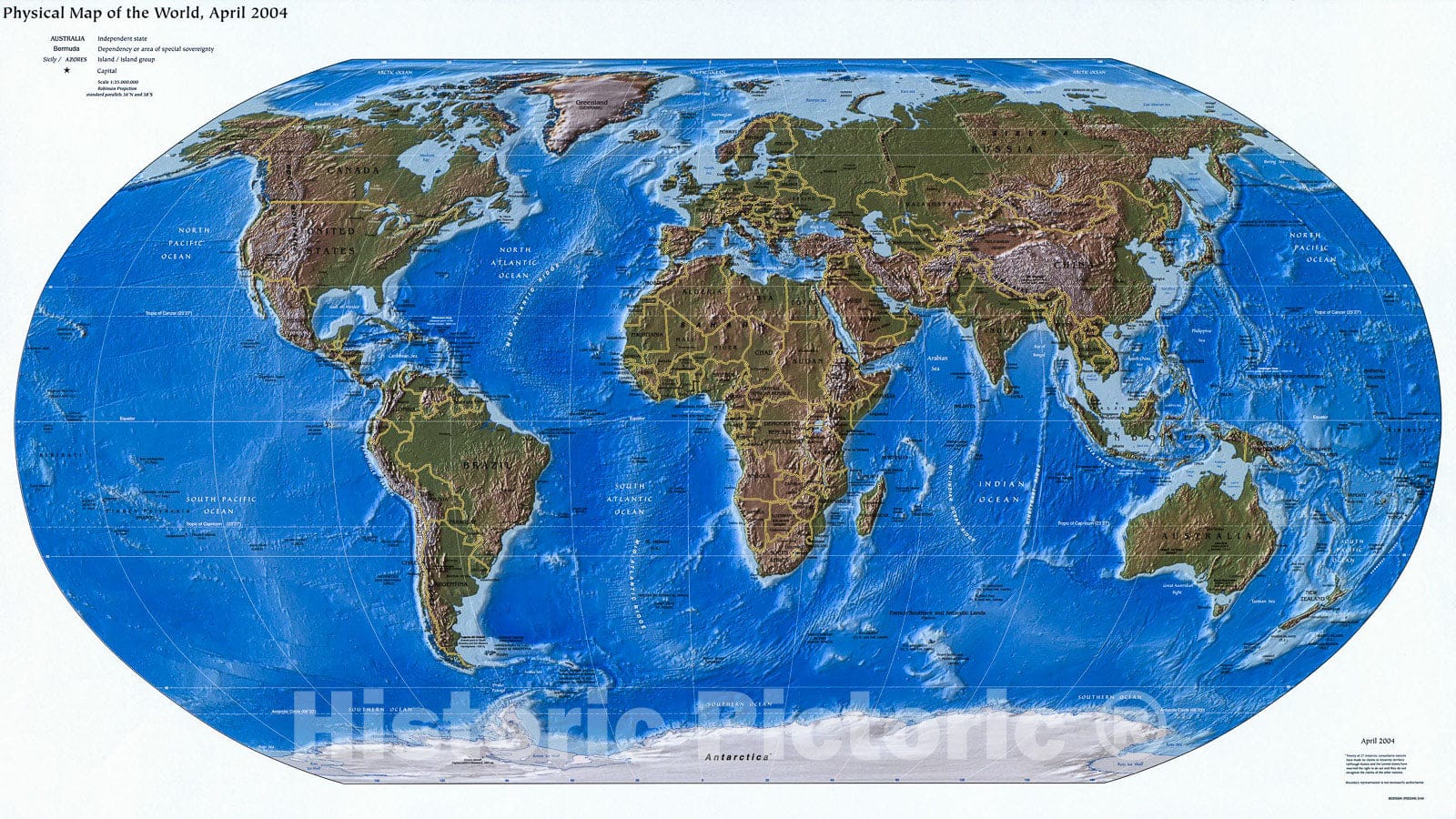 Historic 2004 Map - Physical map of The World, April 2004. – Historic ...