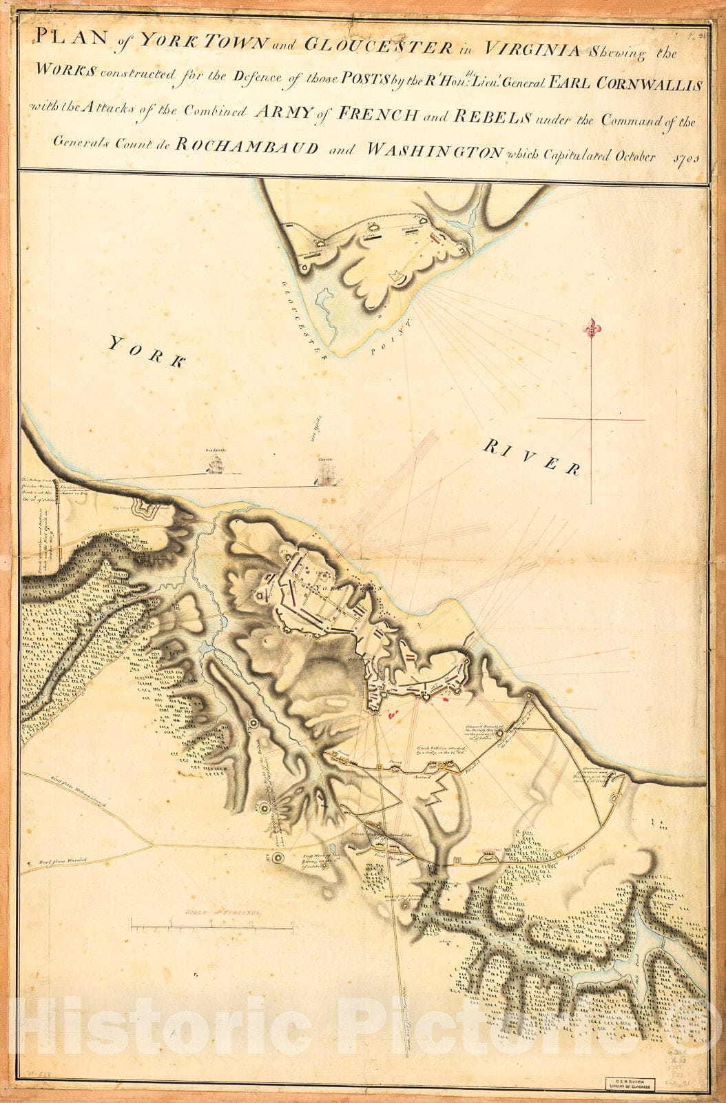 Historic 1781 Map - Plan of York Town and Gloucester in Virginia, shew ...