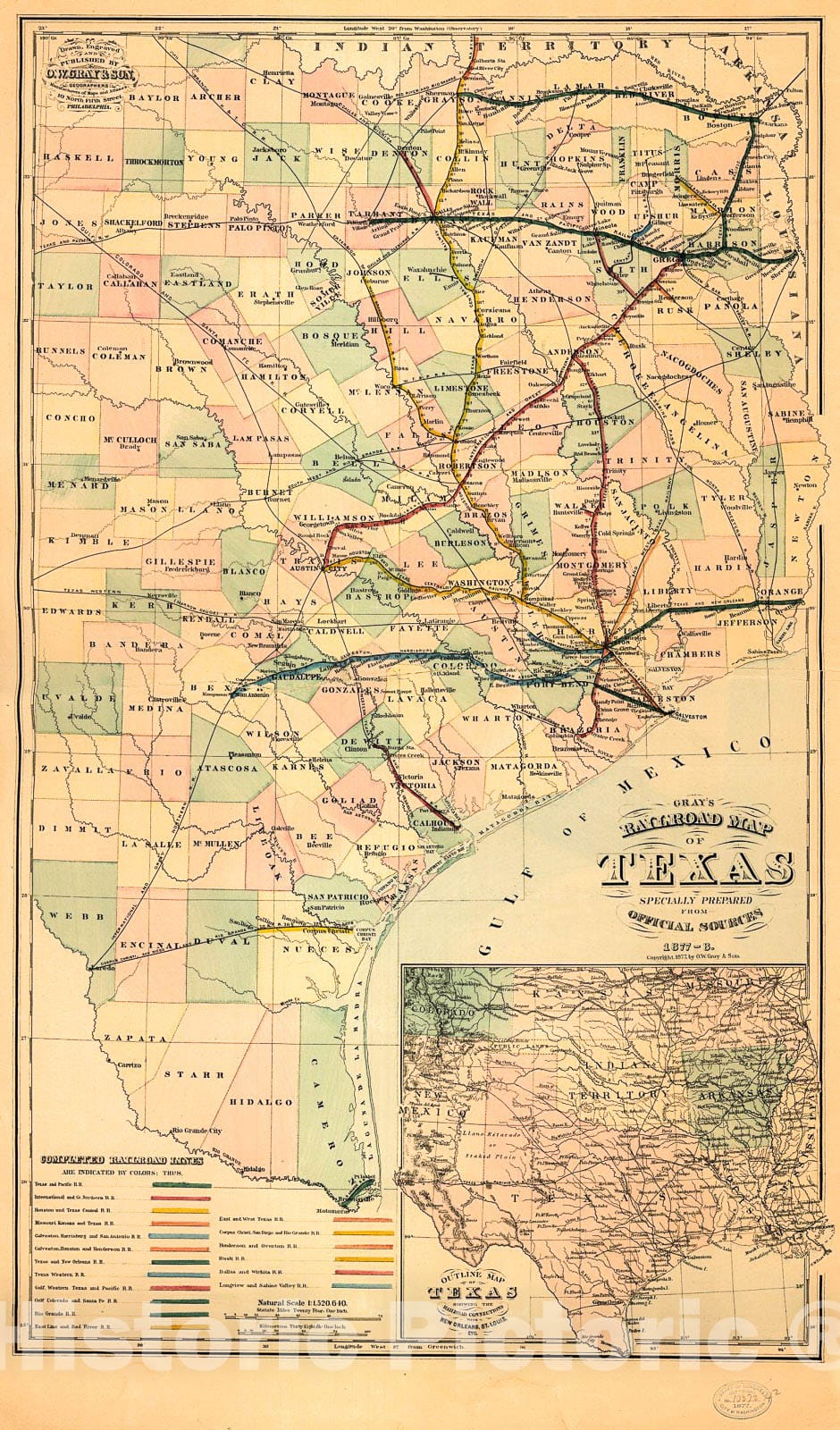 Historic 1877 Map - Gray's Railroad map of Texas. – Historic Pictoric