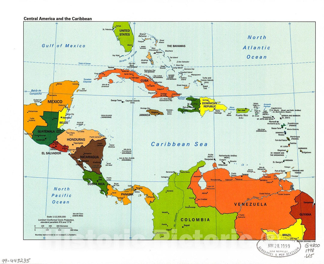 Historic 1998 Map - Central America and The Caribbean. – Historic Pictoric