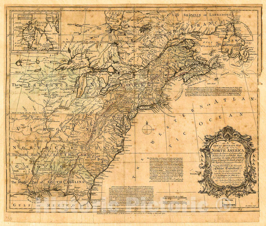 Historic 1755 Map - A New and Accurate map of North America : wherein ...