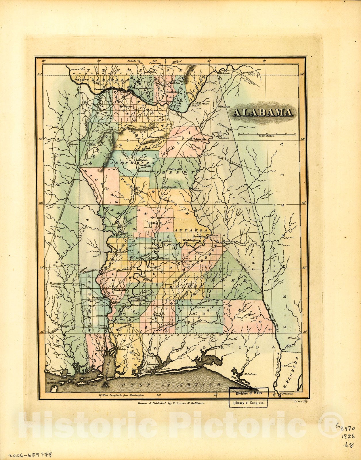 Historic 1826 Map - Alabama – Historic Pictoric