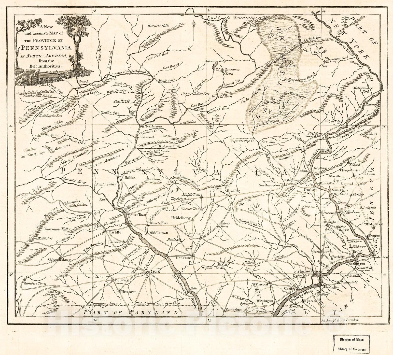 Historic 1780 Map - A New and Accurate map of The Province of Pennsylv ...