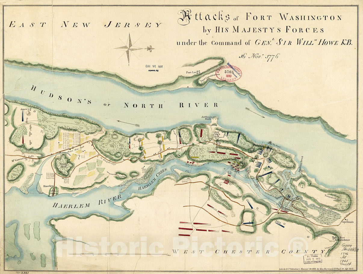 Historic 1776 Map - Attacks of Fort Washington by His Majesty's Forces ...