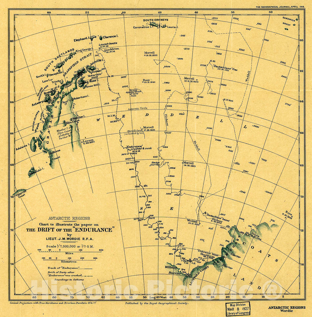 Historic 1918 Map - Chart to illustrate The Paper on The Drift of The ...