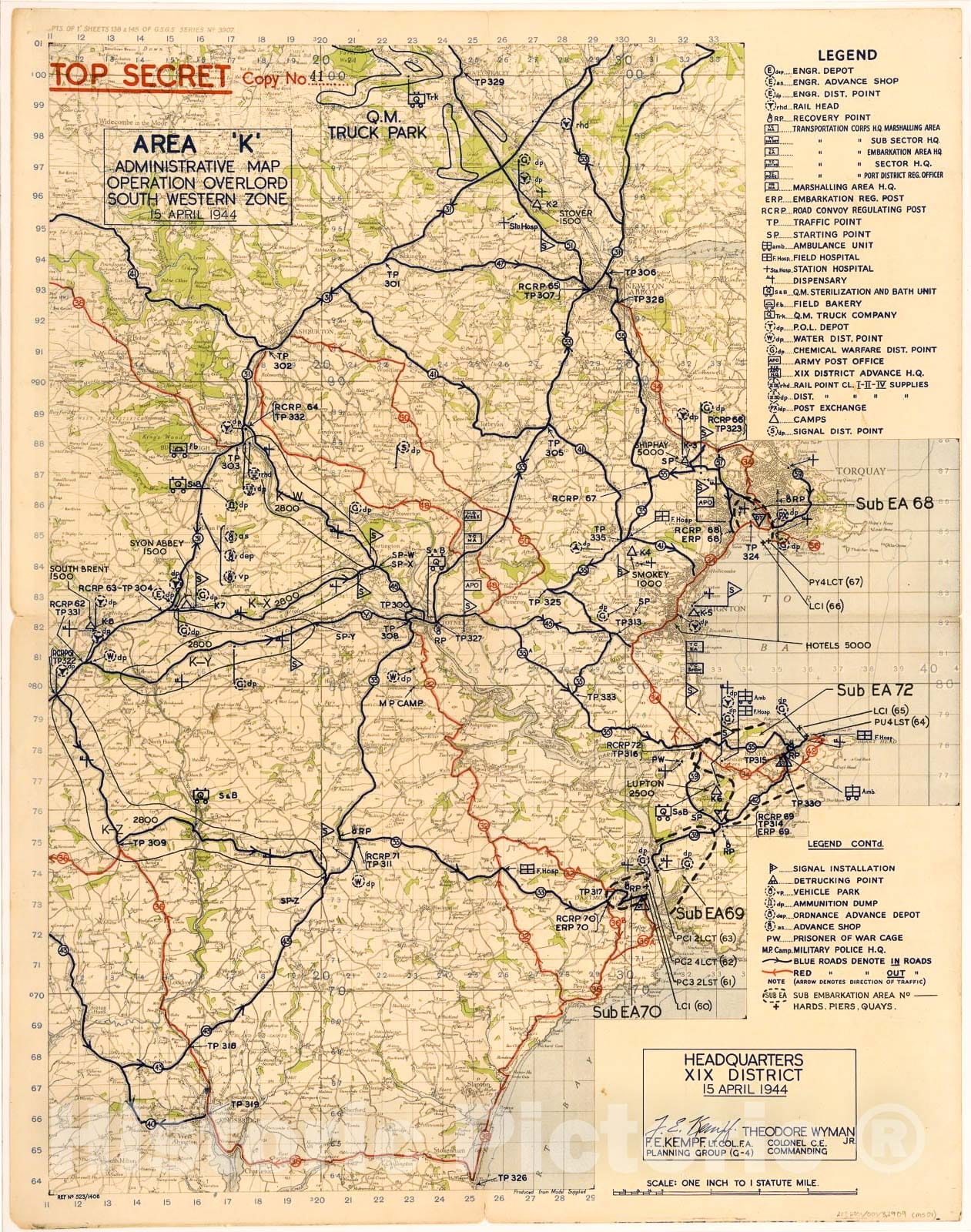 Historic 1944 Map - Area 'K' : Administrative map Operation Overlord S ...