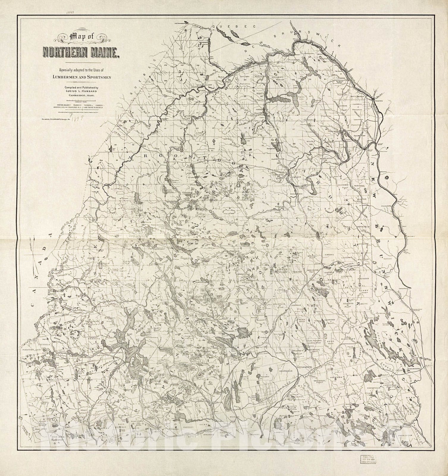Historic 1899 Map - Map of Northern Maine : Specially adapted to The u ...