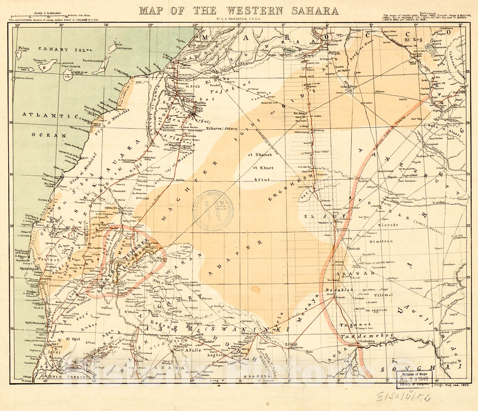 Historic 1876 Map - Map of The Western Sahara – Historic Pictoric