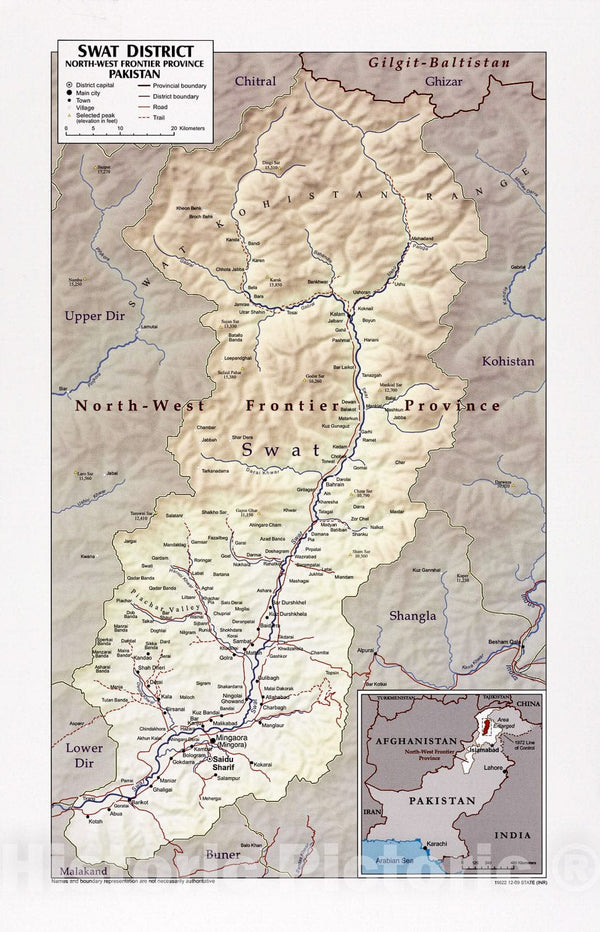 Historic 2009 Map - Swat District, North-West Frontier Province, Pakis ...